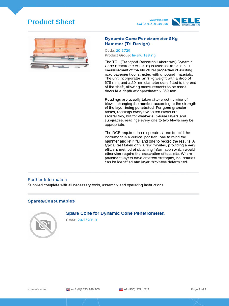 Dynamic Cone Penetrometer 8Kg Hammer (TRL Design) . | PDF | Road Surface