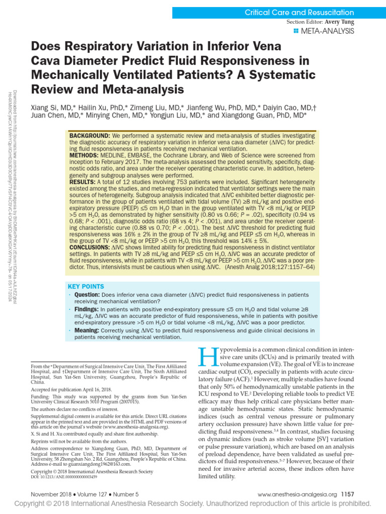 Does Respiratory Variation in Inferior Vena Cava.13 | PDF | Sensitivity ...