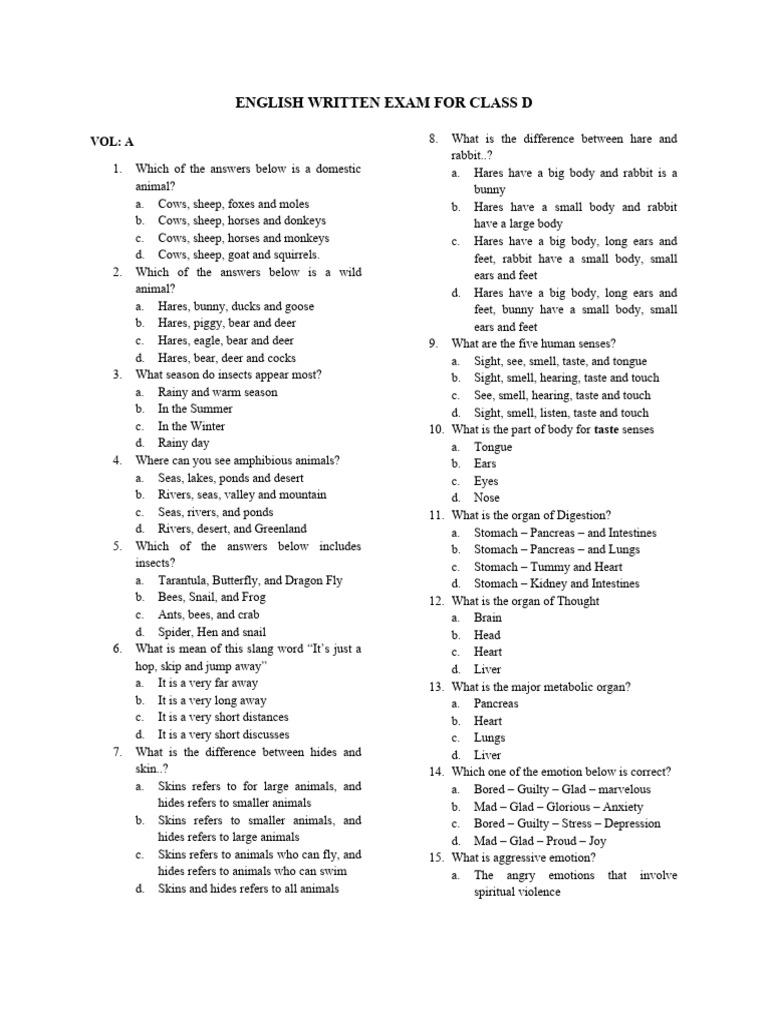 English Written Exam For Class D SMT 2 2024, Ustadzah Seilen | PDF ...