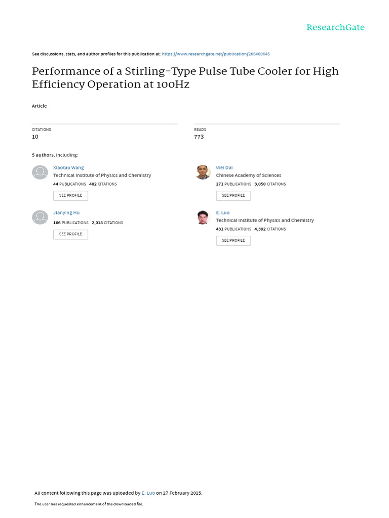2015 - Performance of A Stirling-Type Pulse Tube Cooler For High ...