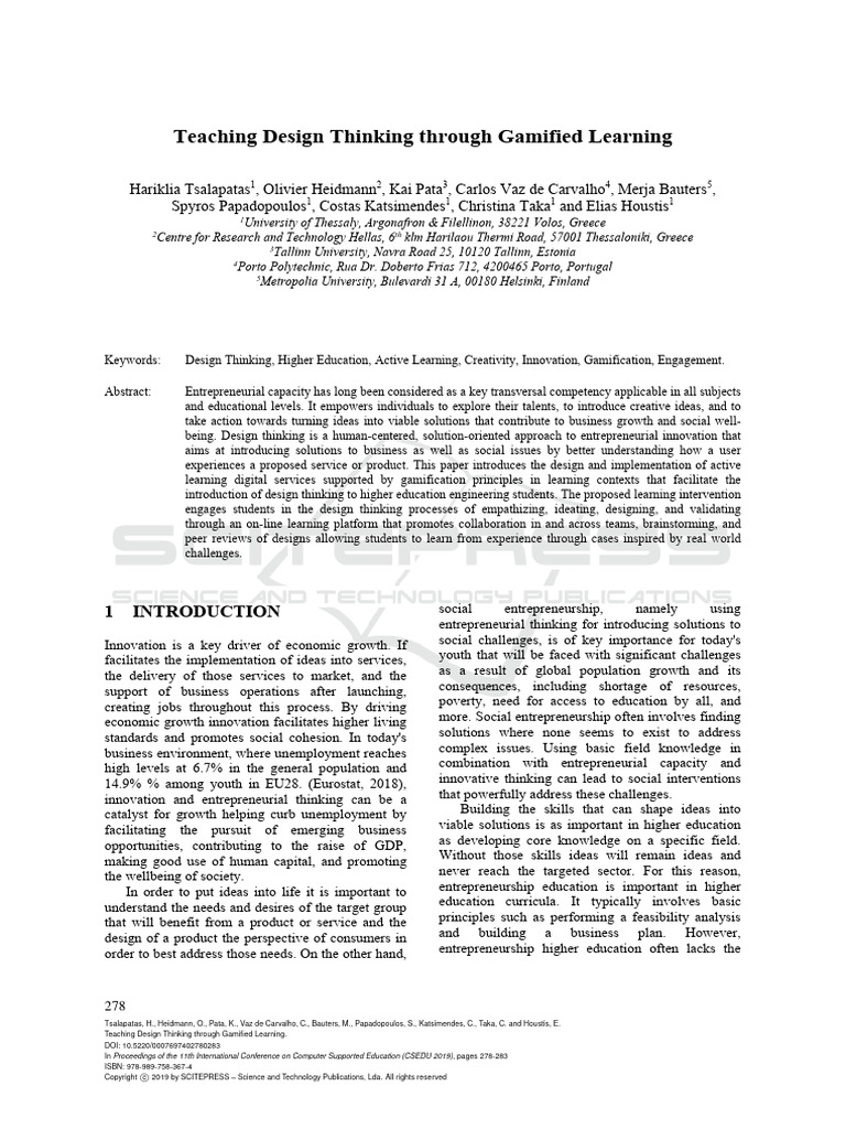 Teaching Design Thinking Through Gamified Learning | PDF | Design Thinking | Entrepreneurship