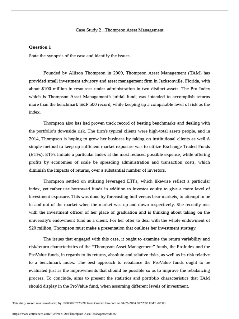 Thompson Asset Management Case Study | PDF | Beta (Finance ...