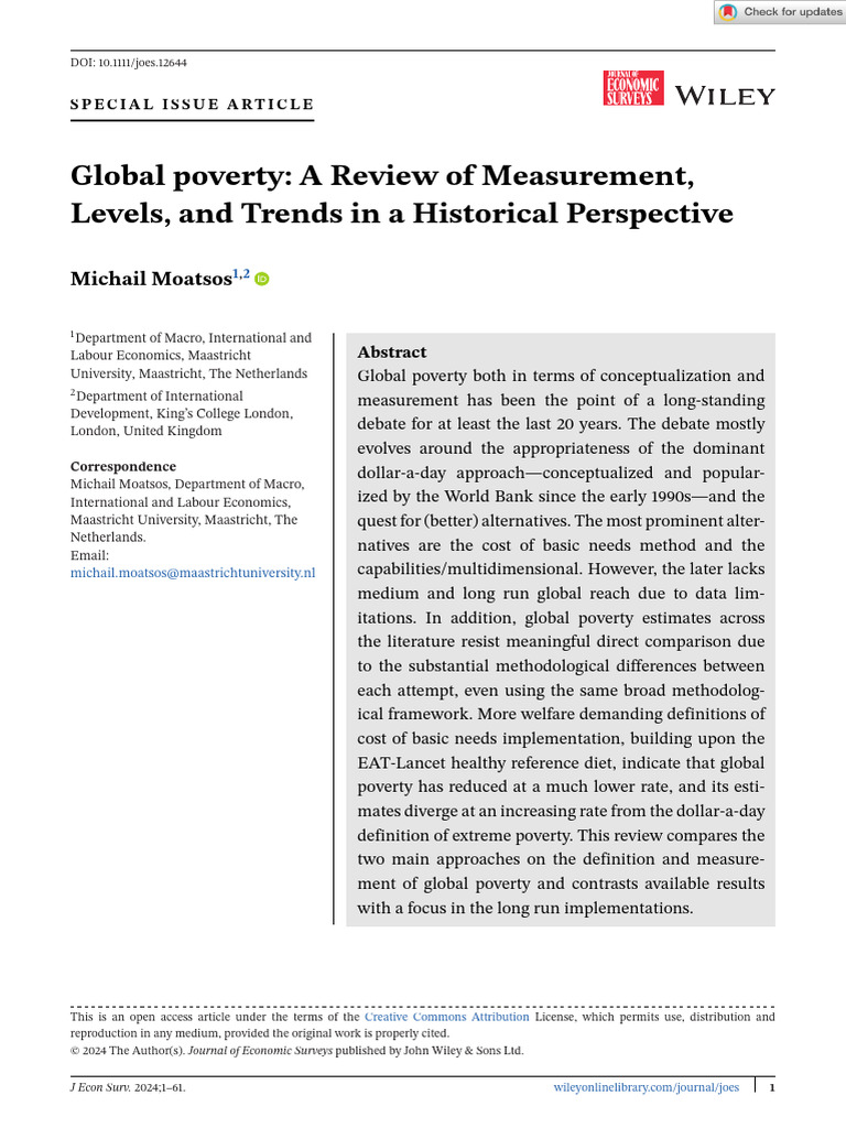 Journal of Economic Surveys - 2024 - Moatsos - Global Poverty A Review ...