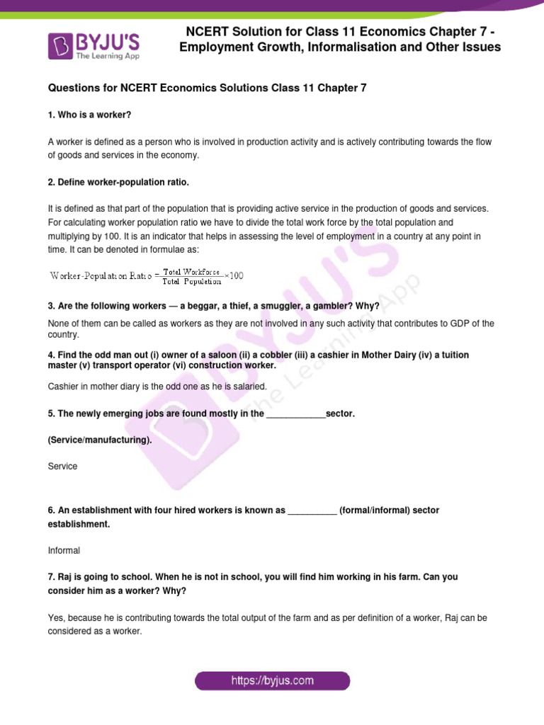 Eco Chapter 7 Employment | PDF | Employment | Workforce