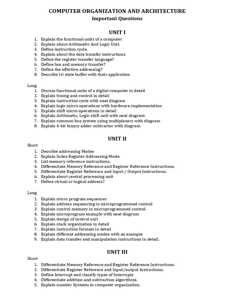 COA Important Questions | PDF | Computer Memory | Cpu Cache