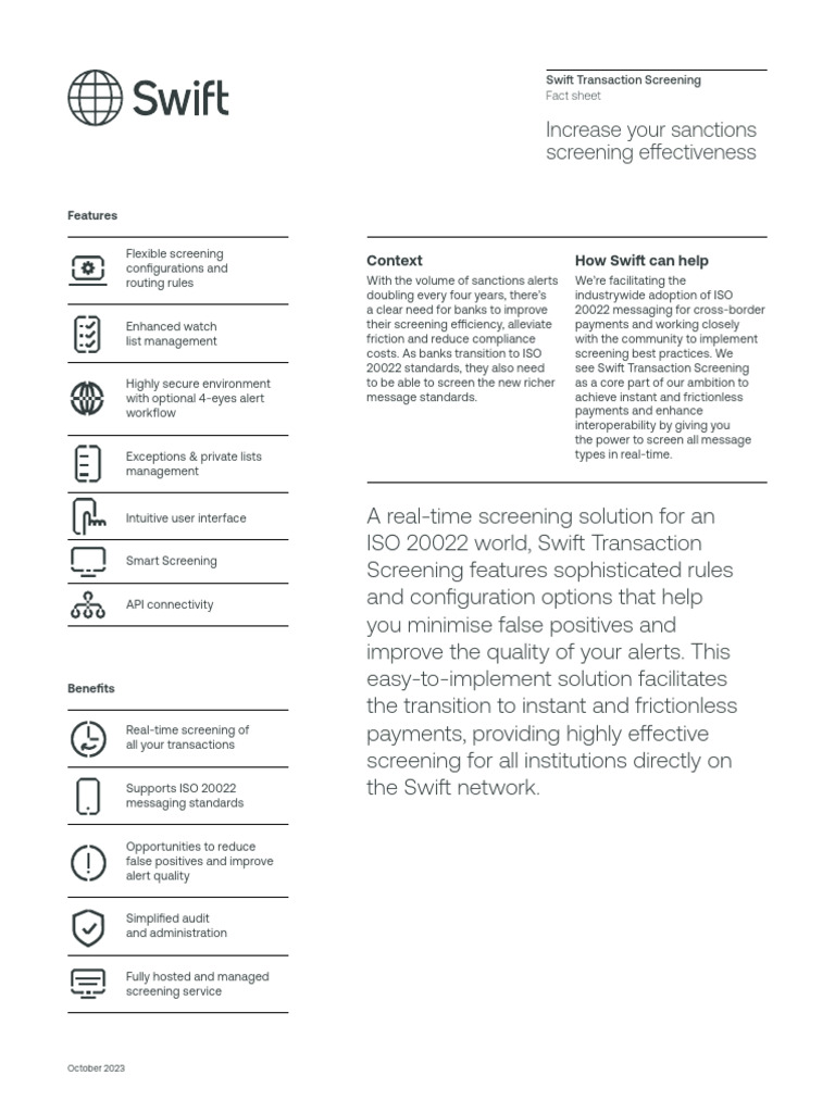 Swift Screening for Banks | PDF | Computing | Information Technology