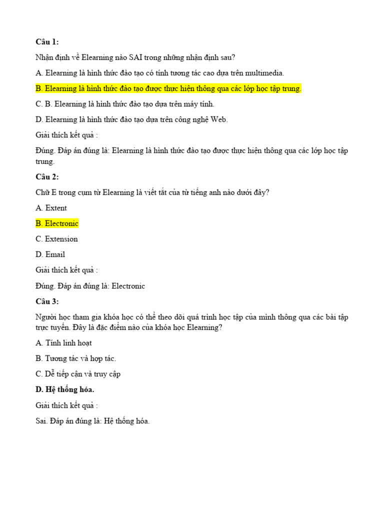 BT Trắc nghiệm 3-Tổng quan Internet và Elearning | PDF