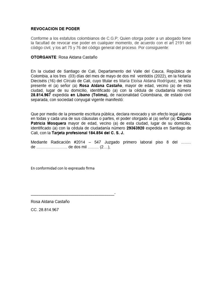 Revocacion de Poder | PDF | Derecho