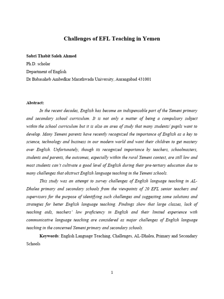 Challenges of EFL Teaching in Yemen | PDF | Language Arts & Discipline | Foreign Language Studies