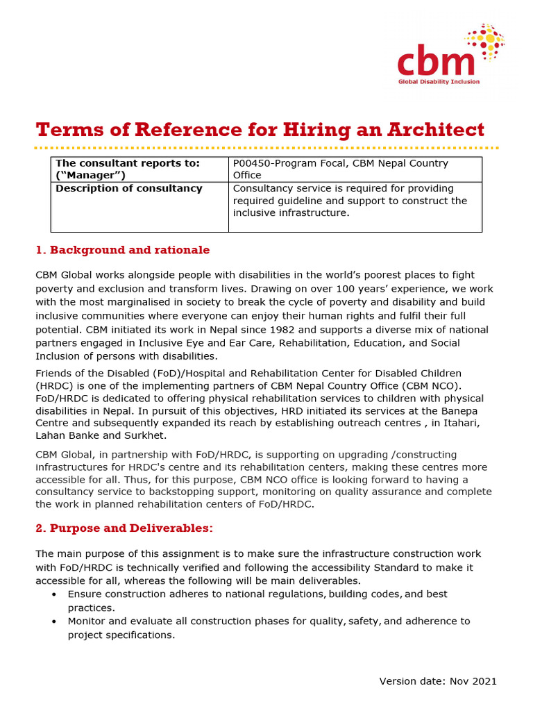 CBM Global Consultancy - ToR - Architecture | PDF | Accessibility ...