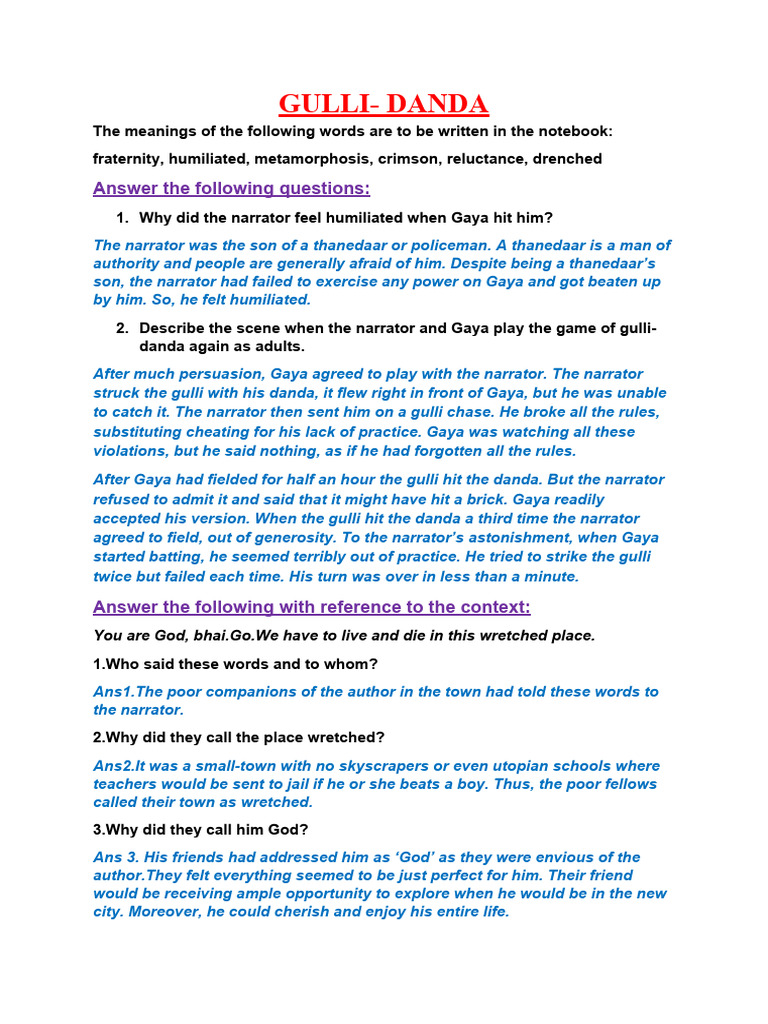 Class Vii - English - Gulli Danda - Q and A | PDF