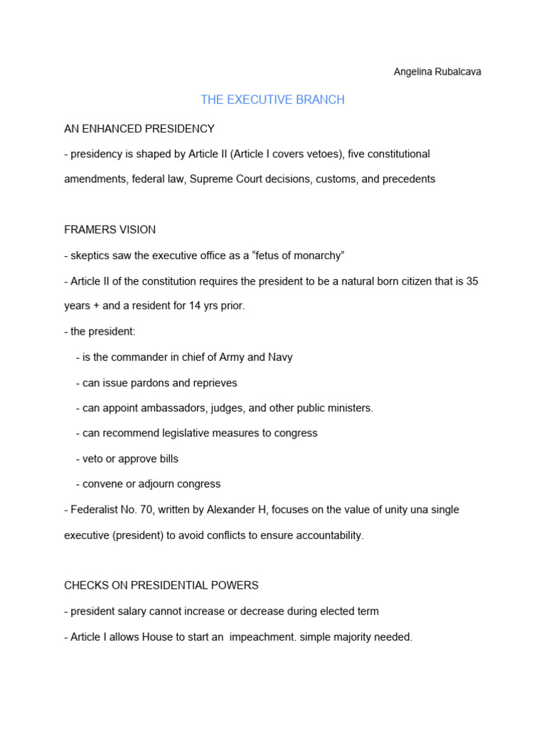 AP Gov: Executive Branch and Bureaucracy Notes | PDF | Presidents Of ...