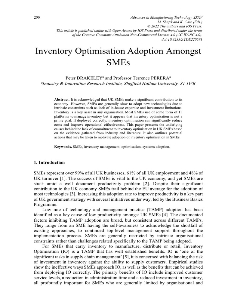 Inventory Optimisation in UK SMEs | PDF | Small And Medium Sized ...