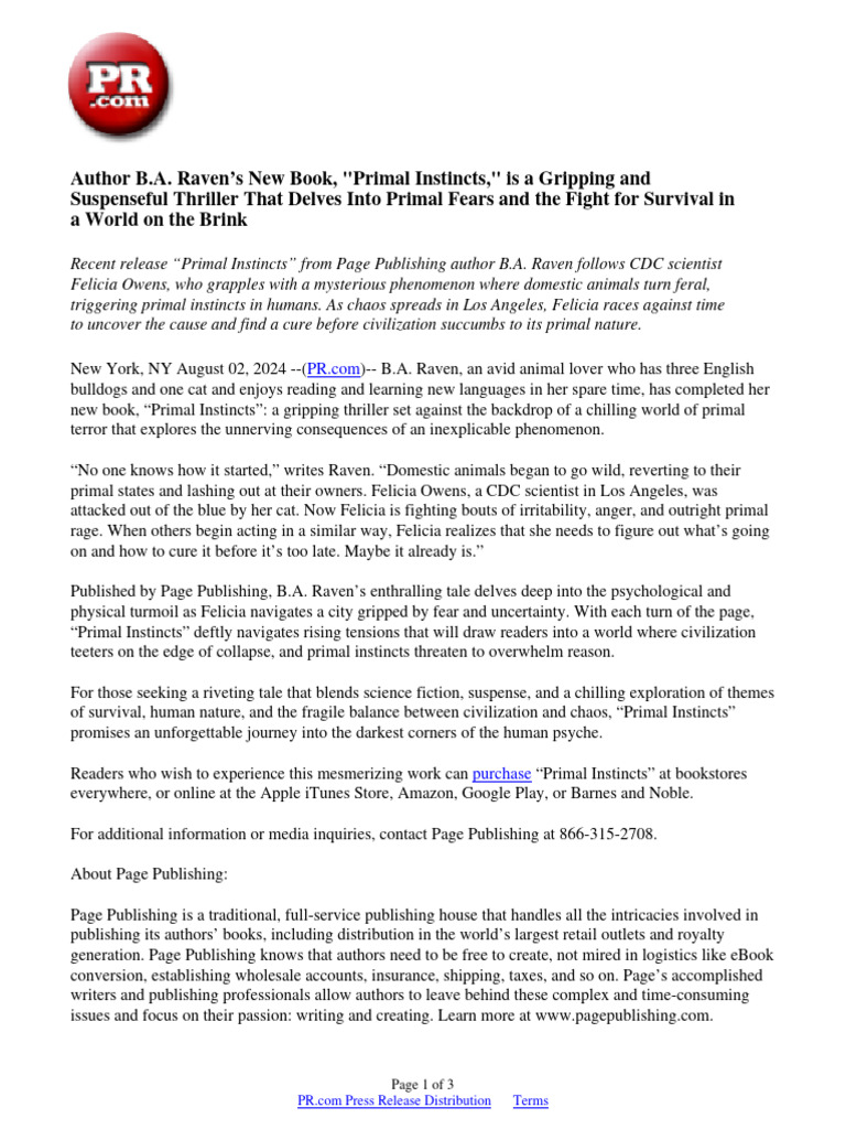 Author B.A. Raven's New Book, "Primal Instincts," Is A Gripping and ...