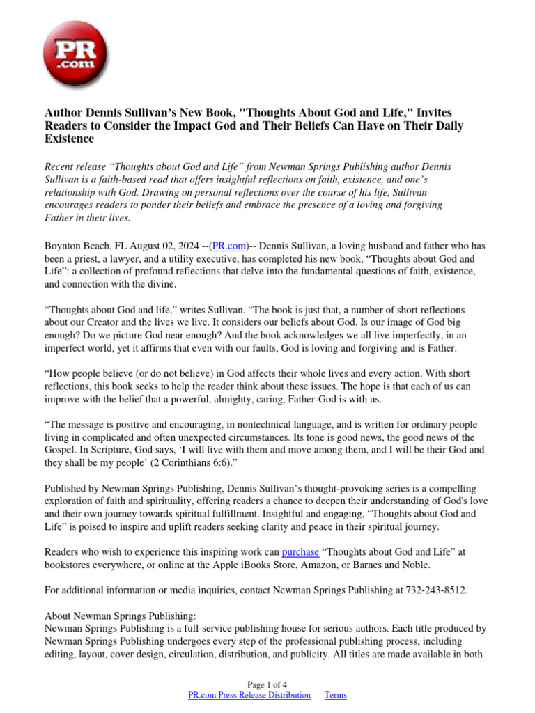 Author Dennis Sullivan's New Book, "Thoughts About God and Life ...