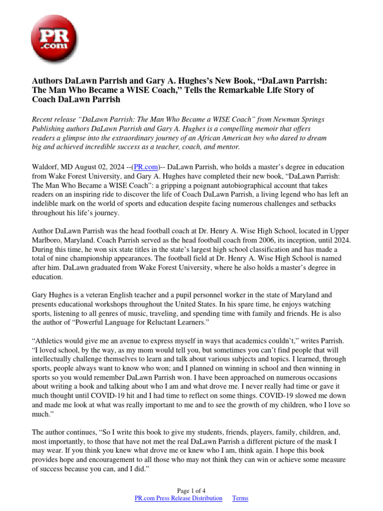 Authors DaLawn Parrish and Gary A. Hughes's New Book, "DaLawn Parrish: The Man Who Became A WISE ...