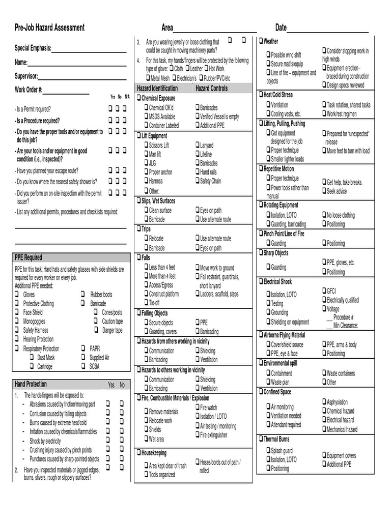 PJHA Form .Pocket | PDF | Personal Protective Equipment | Elevator