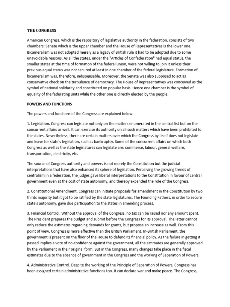 The CONGRESS and Its Power and Functions | PDF | United States Congress ...