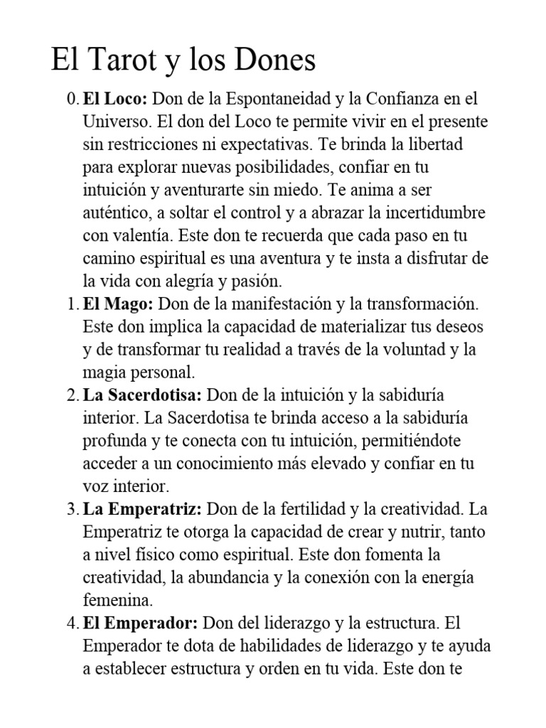 El Tarot y Los Dones | PDF | Valor | Amor
