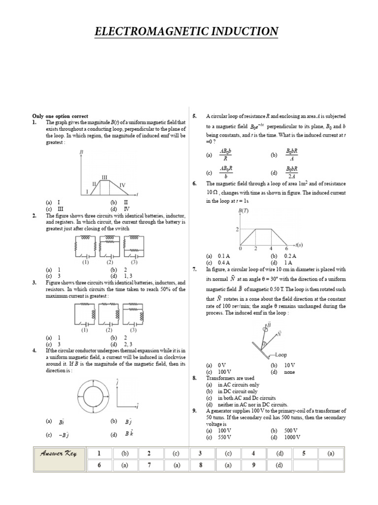Electromagnetic Induction: Only One Option Correct 1. 5 | PDF | Electromagnetic Induction ...