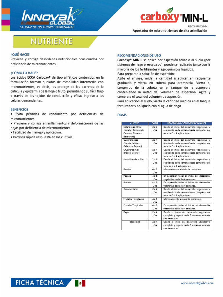 Carboxy-Min Ficha Tecnica | PDF | Riego | Plantas