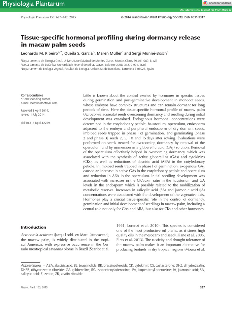 Physiologia Plantarum - 2014 - Ribeiro - Tissue Specific Hormonal ...