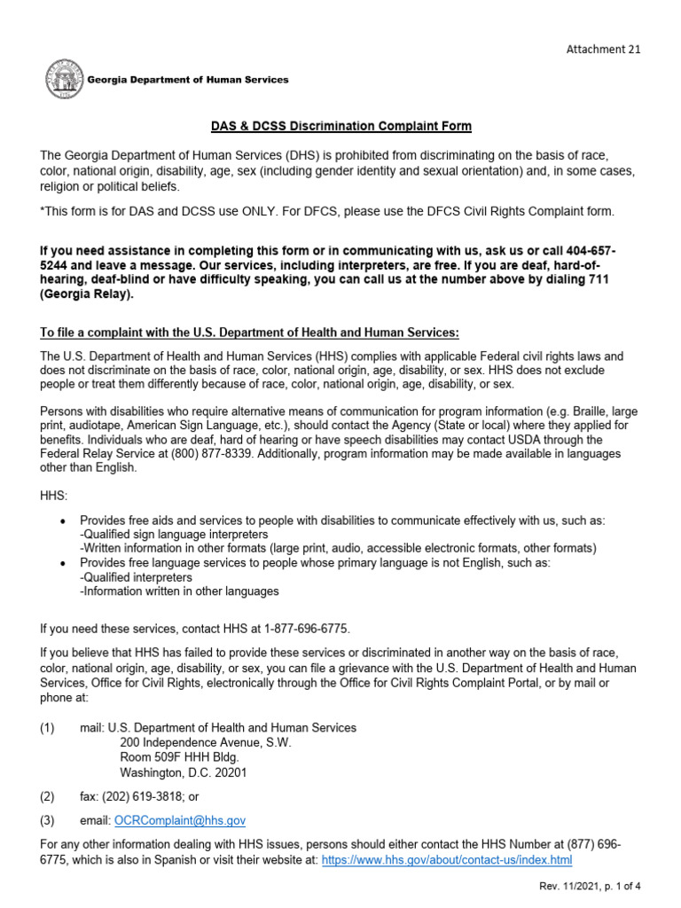 DAS DCSS Discrimination Complaint Form | PDF | Discrimination | Disability