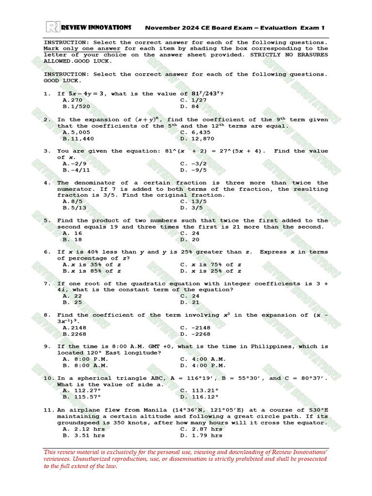 Microsoft Word - Evaluation Exam 1 B1 Manila | PDF | Mathematics | Elementary Mathematics