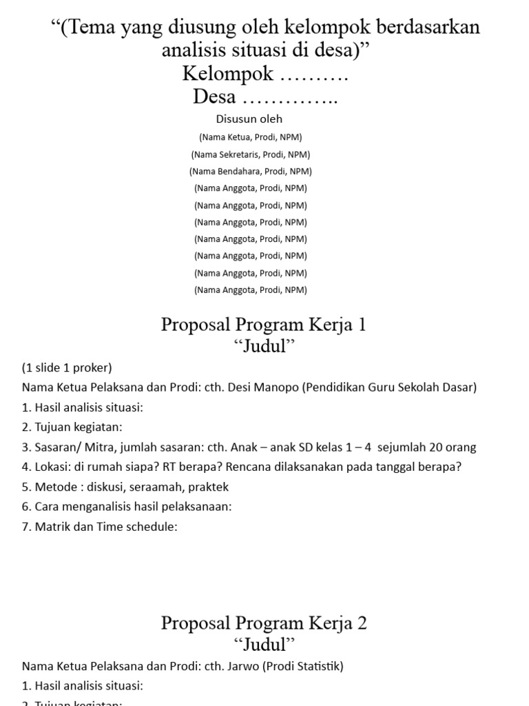 Template Presentasi PPT Proker (Nama Desa - Kelompok) KKN 2024 | PDF
