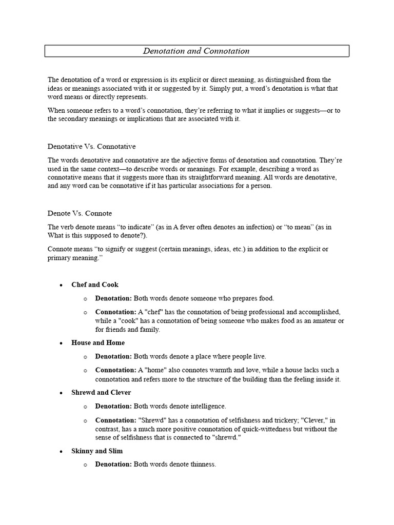 Denotation and Connotation | PDF | Word | Connotation