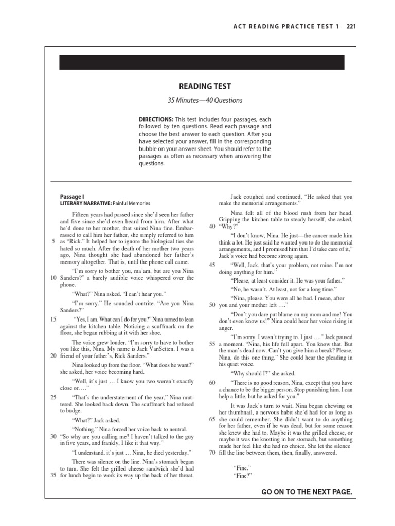 ACT Practice Test 1 - Reading | PDF | Solar System | Planets