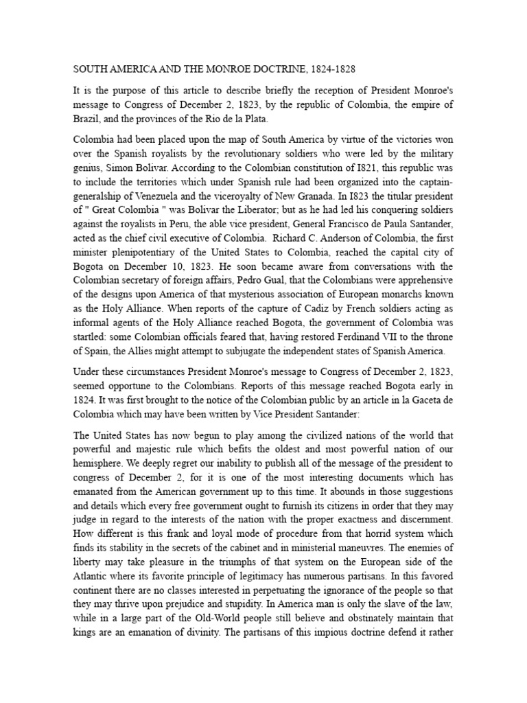 South America and The Monroe Doctrine, 1824-1828 | PDF | Colombia