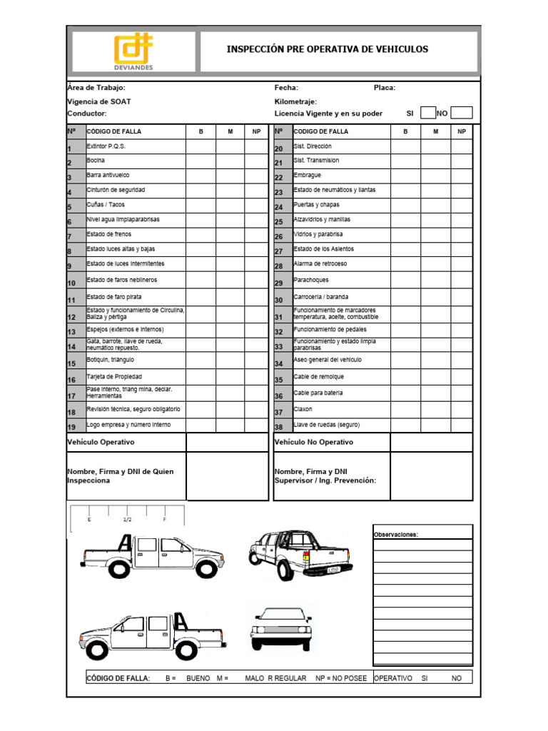 Inspección Pre Operativa de Vehículos | PDF | Carros deportivos ...