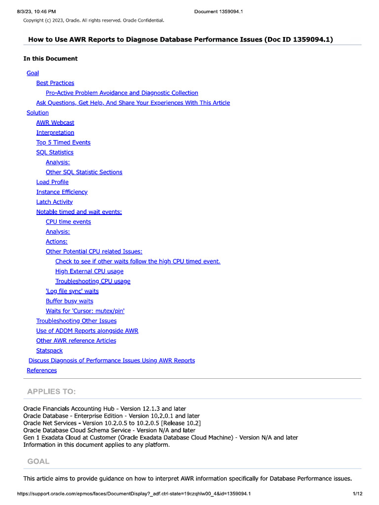 How To Use Awr Reports To Diagnose Datab | PDF