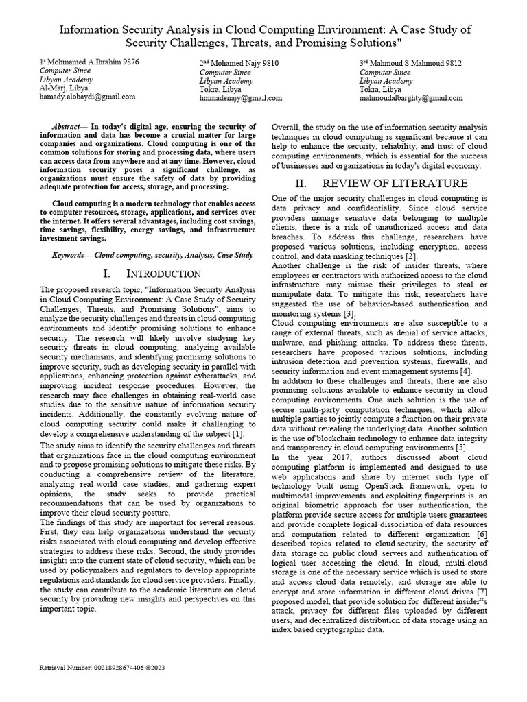 IEEE - Information Security Analysis in Cloud Computing Environment - A ...