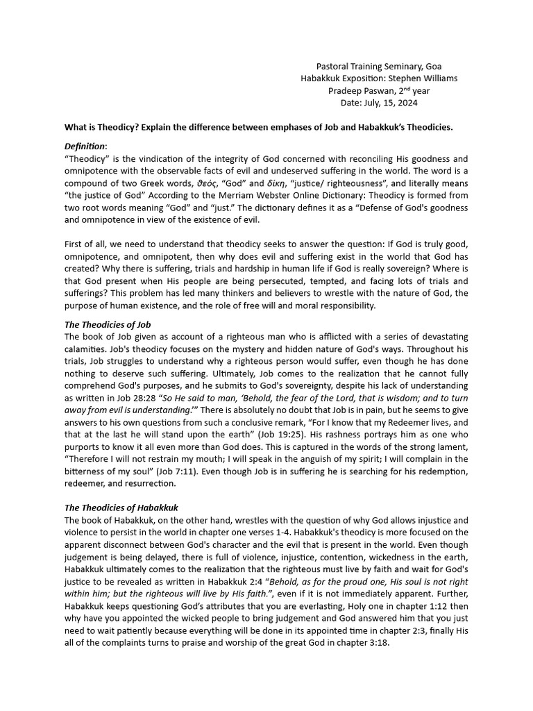 Theodicy in Job and Habakkuk Explained | PDF | God | Problem Of Evil