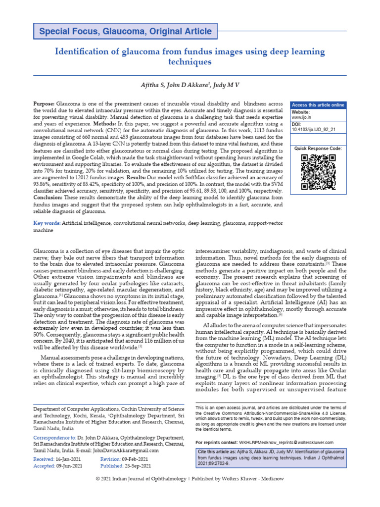 Special Focus, Glaucoma, Original Article Identification of Glaucoma ...