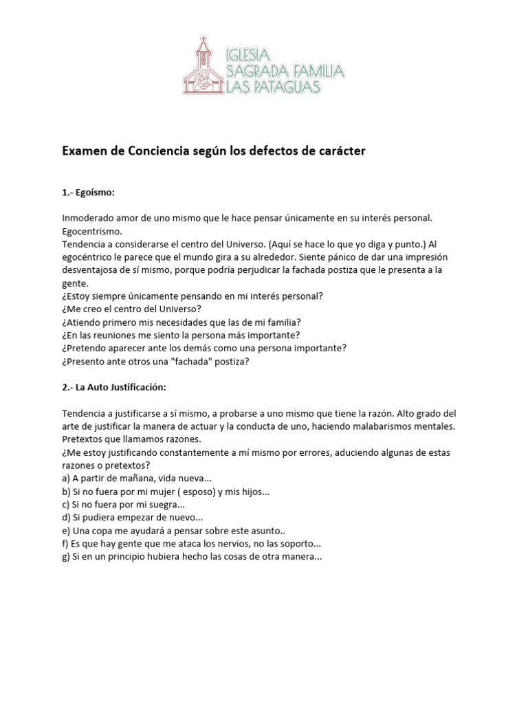 Examen de Conciencia Segun Los Defectos de Caracter-2o95o | PDF | Odio ...