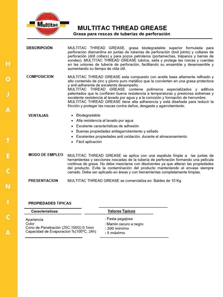 MULTITAC THREAD GREASE | PDF | Materiales | Sustancias químicas