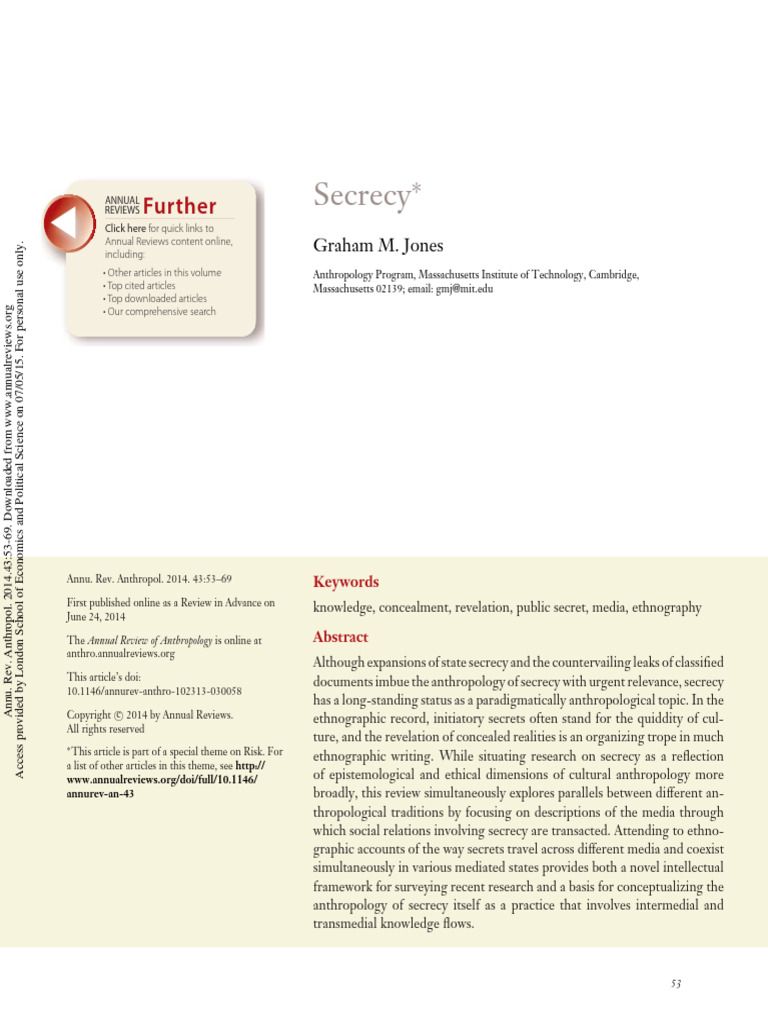 Jones 2014 Secrecy | PDF | Anthropology | Secrecy