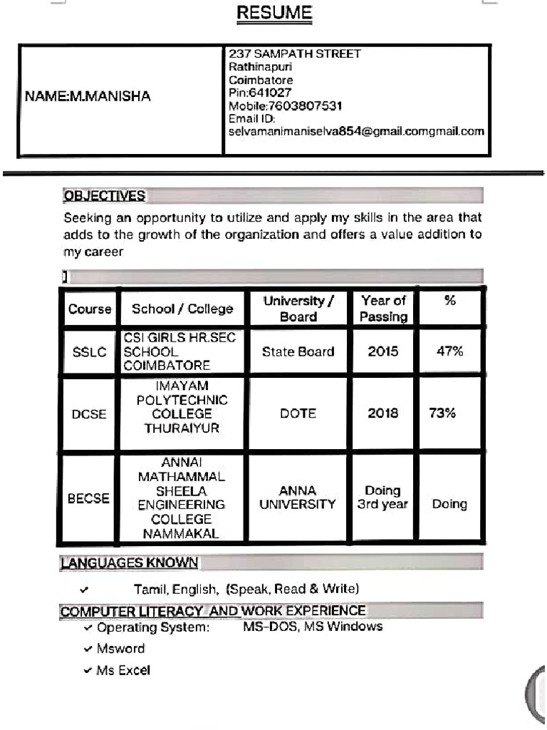 Manisha Resume Apna | PDF