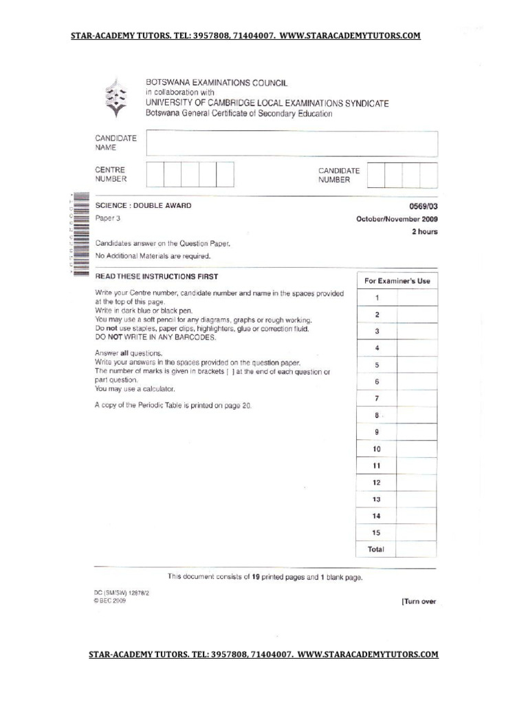 BGCSE Science (Double Award), Paper 3, 2009 | PDF