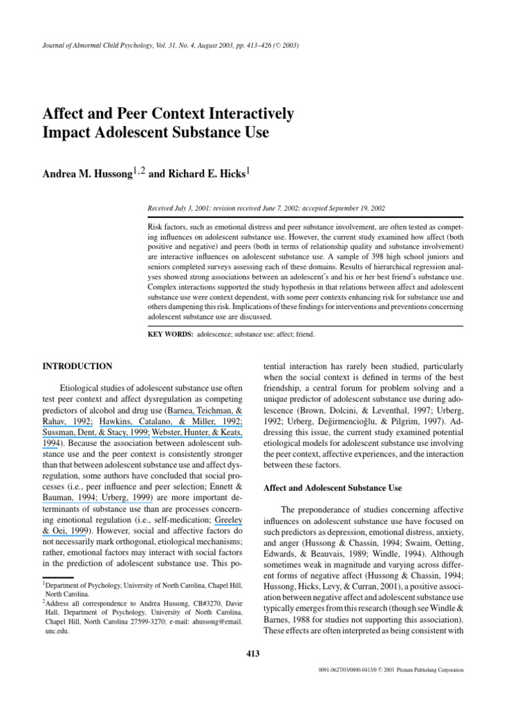 Affect and Peer Context Interactively Im | PDF | Adolescence | Friendship
