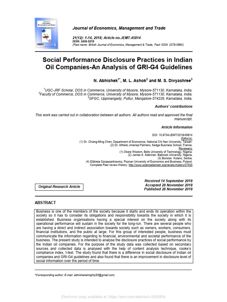 Social Performance Disclosure Practices in Indian Oil Companies - An ...