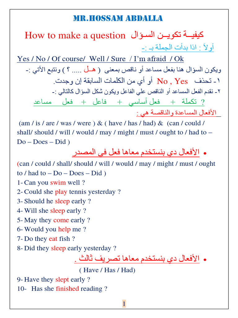 Question Formation Guide by Hossam Abdalla | PDF | Language Arts ...