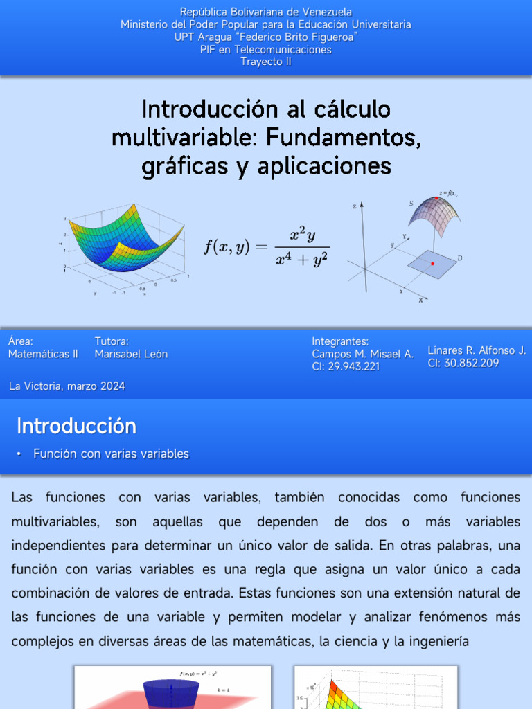 Calculo Multivariable | PDF | Variable (Matemáticas) | Función (Matemáticas)