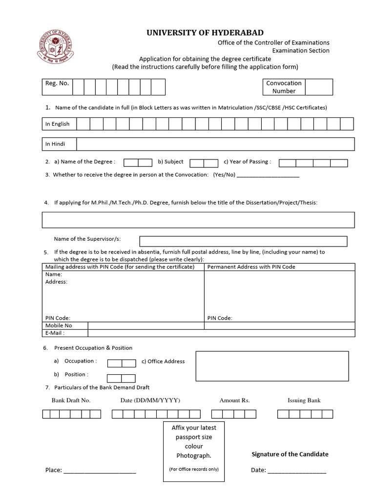 Degree Certificate Application Form | PDF | Thesis | Qualifications