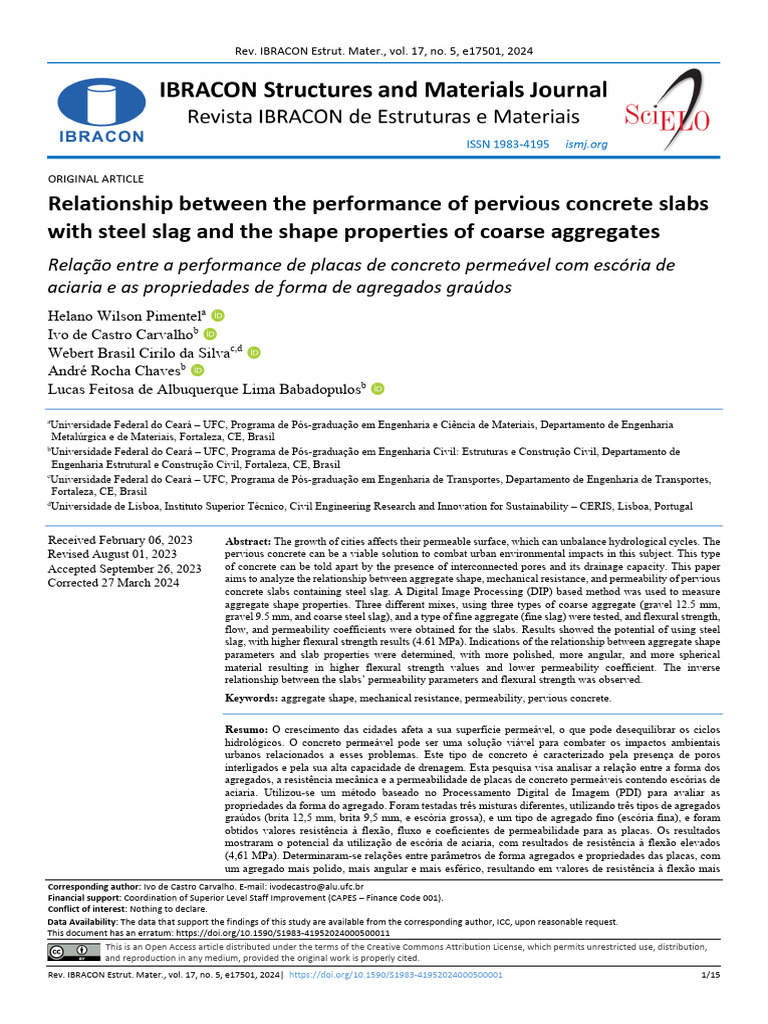 Relationship between the performance of pervious concrete slabs | PDF ...