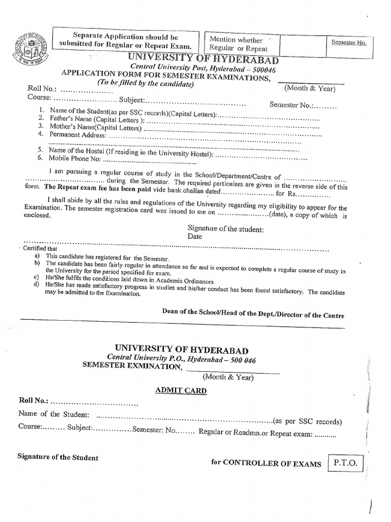 Sem Exms Applicaiton Form | PDF