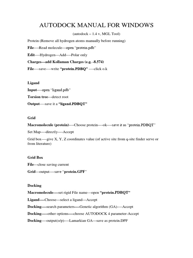 Autodock Manual For Windows | PDF